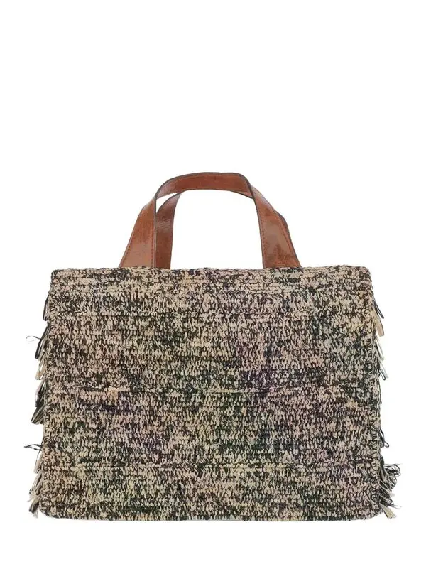 IBELIV Woven Raffia Fringe Tote Bag - Neutrals