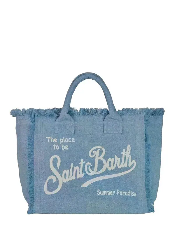MC2 SAINT BARTH Collette Fringed Linen Tote Bag - Blue