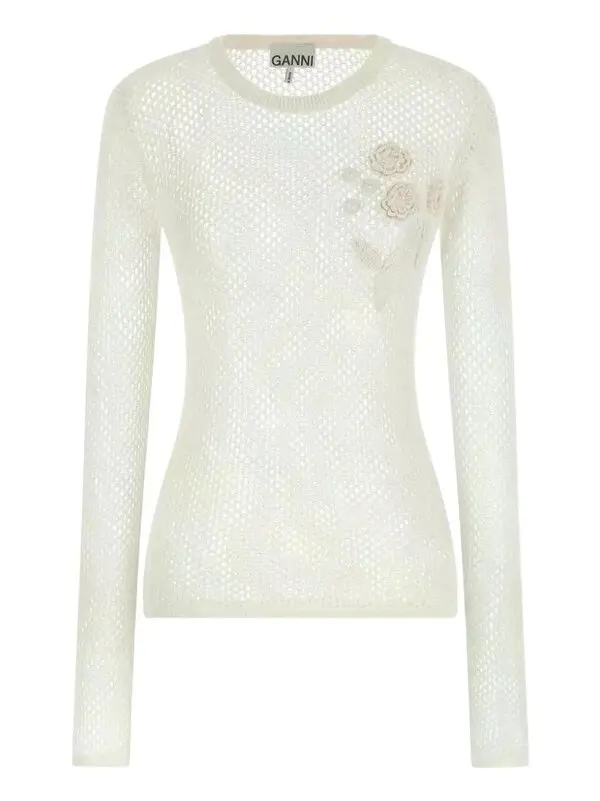 GANNI Floral Pointelle Knit Sweater - Neutrals