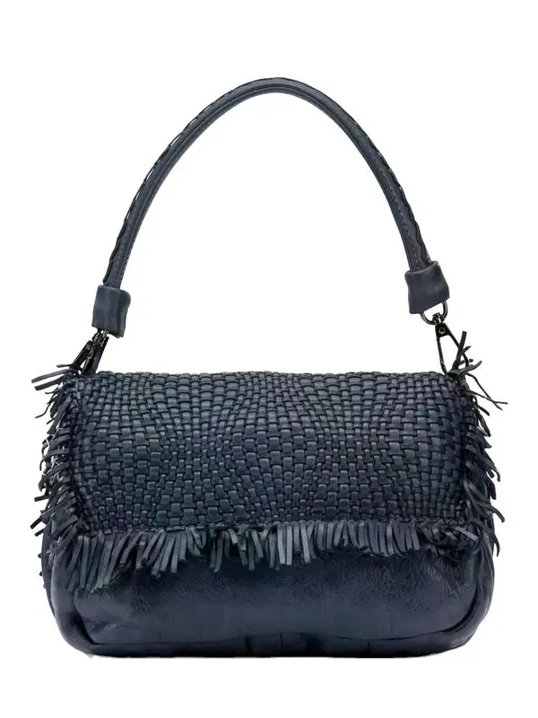 REPTILE'S HOUSE Leather Woven Shoulder Bag With Fringe - Blue
