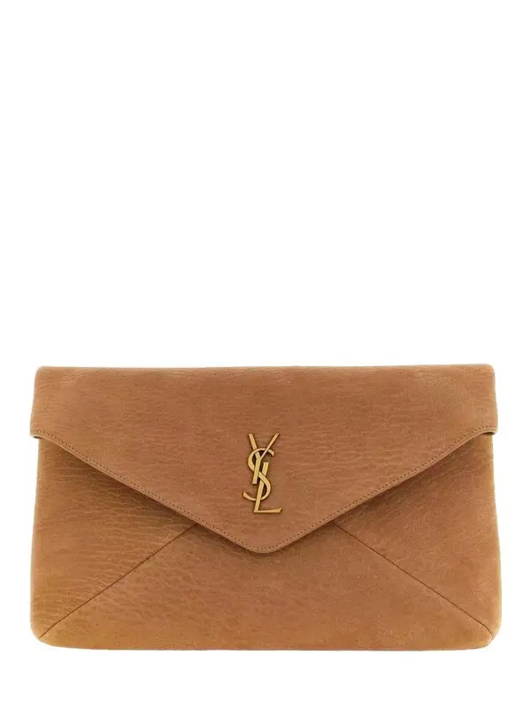 Saint Laurent Cassandre Logo-plaque Clutch - Neutrals