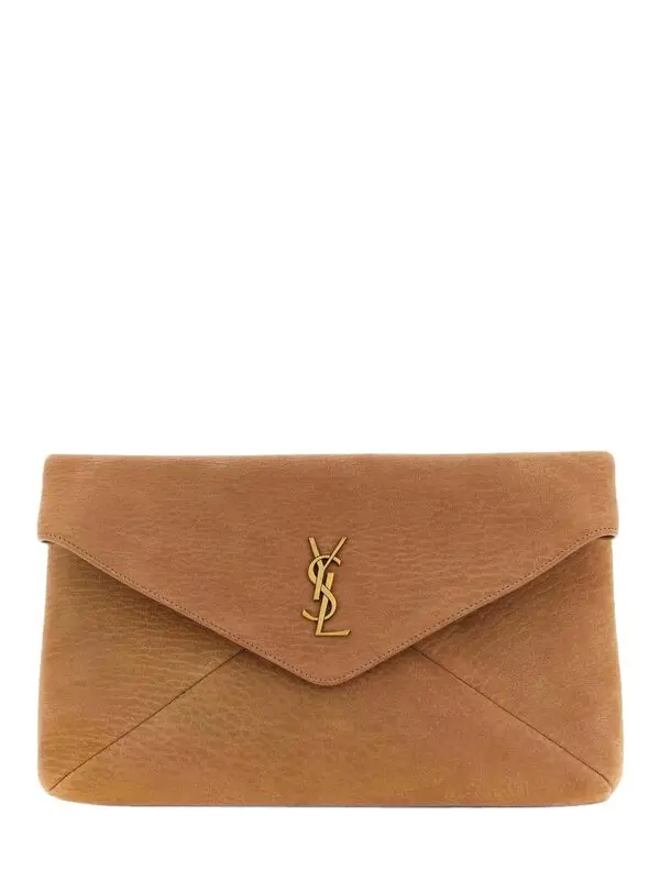 Saint Laurent Cassandre Logo-plaque Clutch - Neutrals