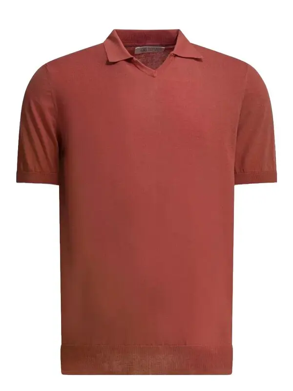 Brunello Cucinelli V-neck Cotton Polo Shirt - Red