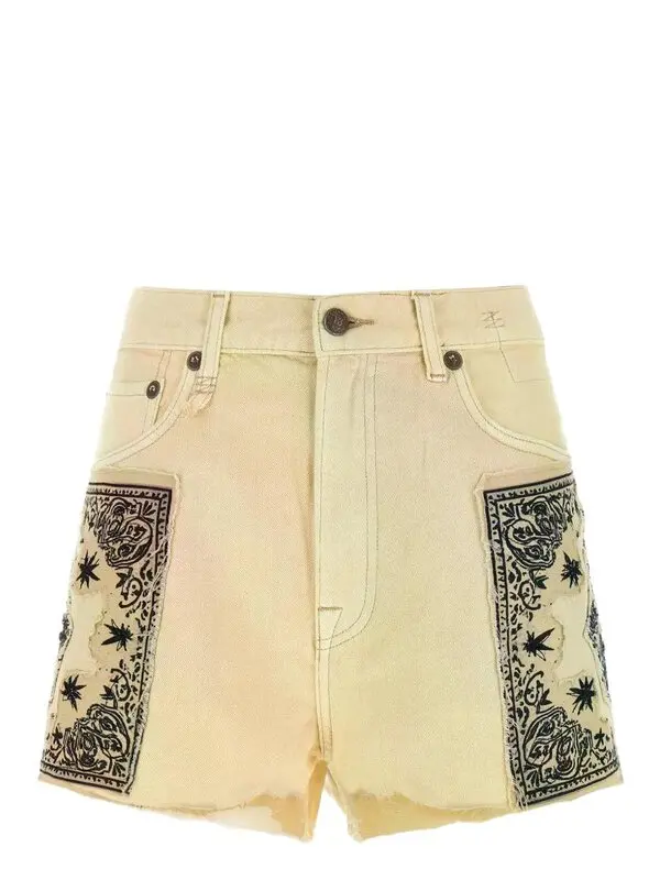 R13 Bandana-appliqué Frayed Shorts - Neutrals