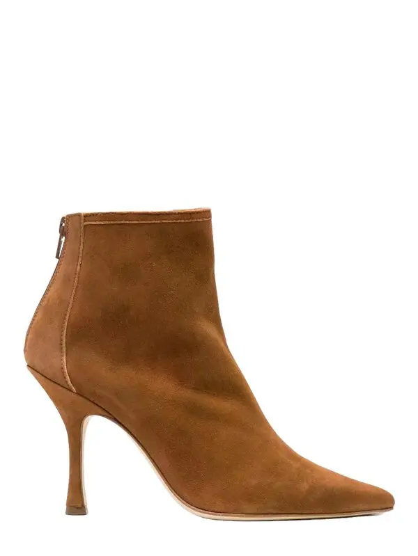 ANNA F. Pointed Zip Up Boots - Brown
