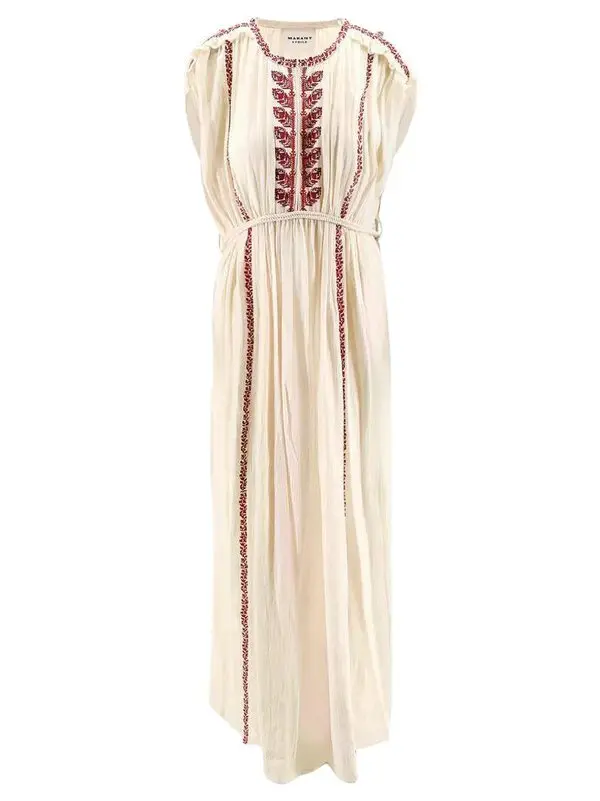 MARANT ETOILE Embroidered Tie Waist Dress - Neutrals