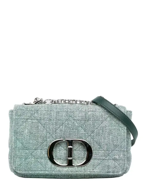Dior 2022 Small Tweed Macrocannage Caro Crossbody Bag - Green