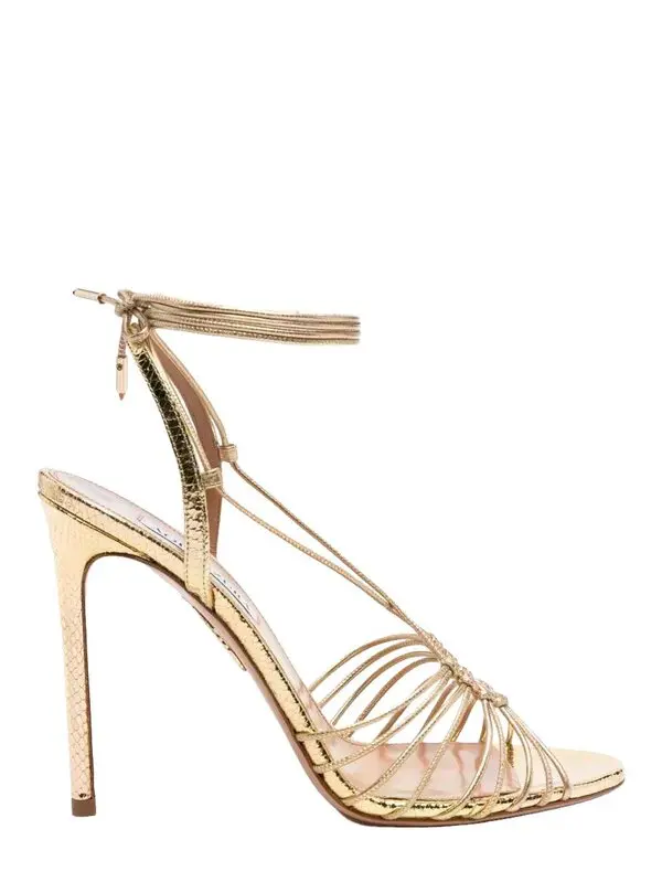 AQUAZZURA Ritmo Tied Leather Sandal - Gold