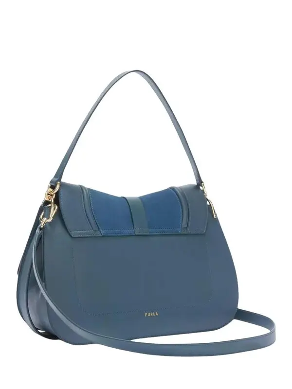 Furla Leather Tote Bag With Logo Buckle Detail - Blue