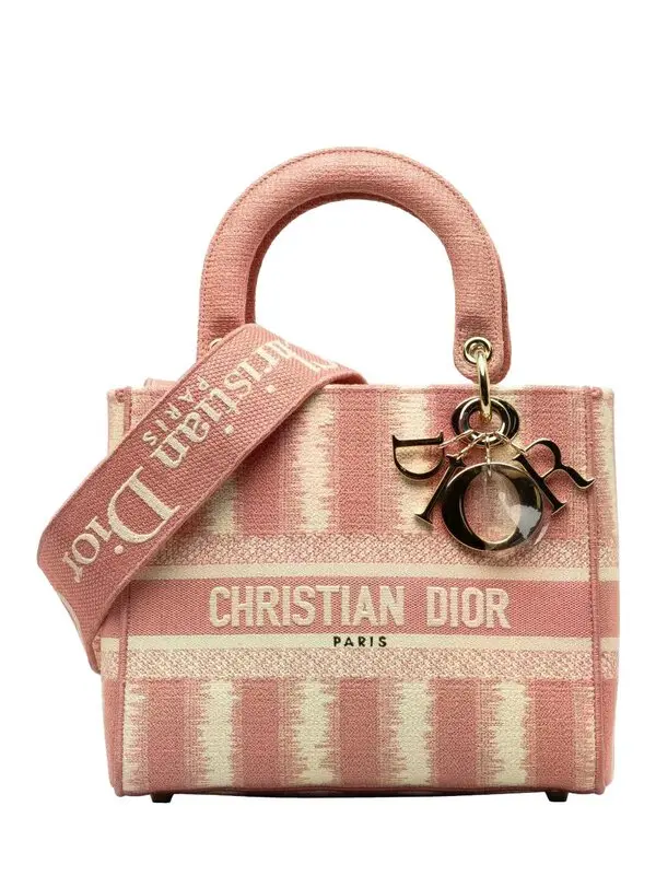 Dior 2021 Medium D-stripes Lady D-lite Satchel - Pink