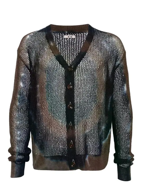 KHOKI Mesh Knit Button Cardigan - Brown