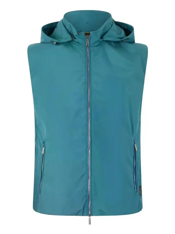 MOORER Hooded Zip Gilet - Blue