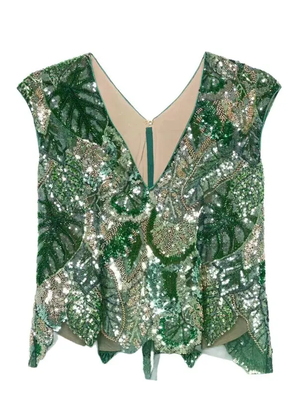 DE SANTIS Sequin-embellished V-neck Top - Green