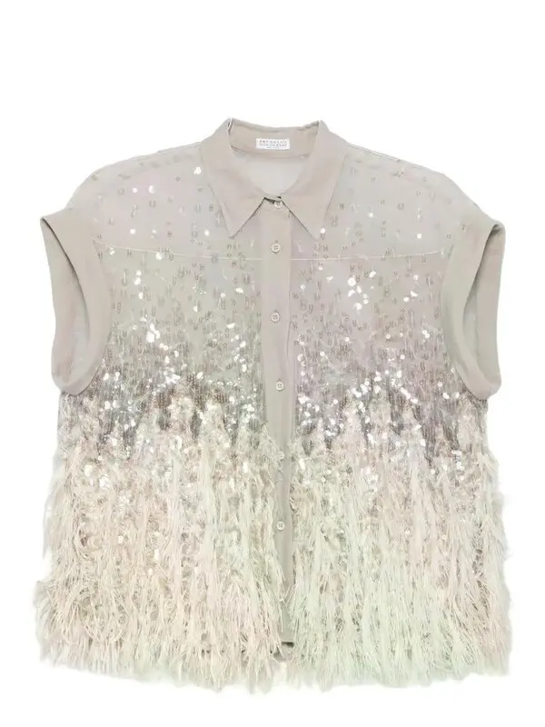 Brunello Cucinelli Sequin-embellished Fringe Shirt - Neutrals