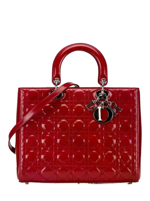 Dior 2012 Large Patent Cannage Lady Satchel - Red