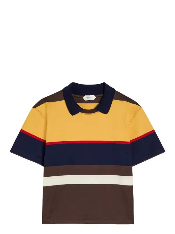 Versace Logo-embroidered Striped Polo T-shirt - Brown
