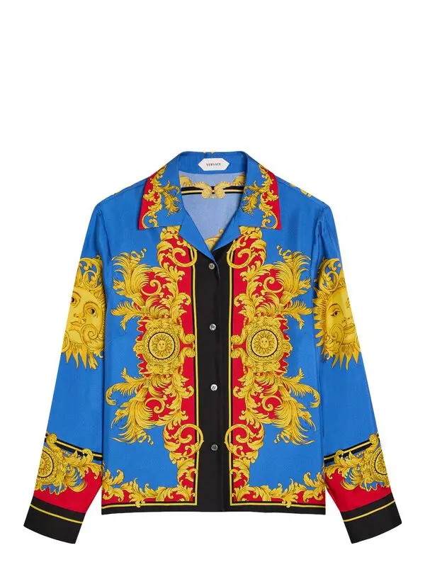 Versace Printed Silk-twill Shirt - Blue