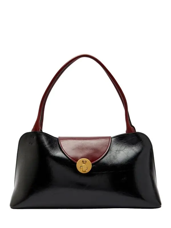 Versace Glossed Leather Shoulder Bag - Black