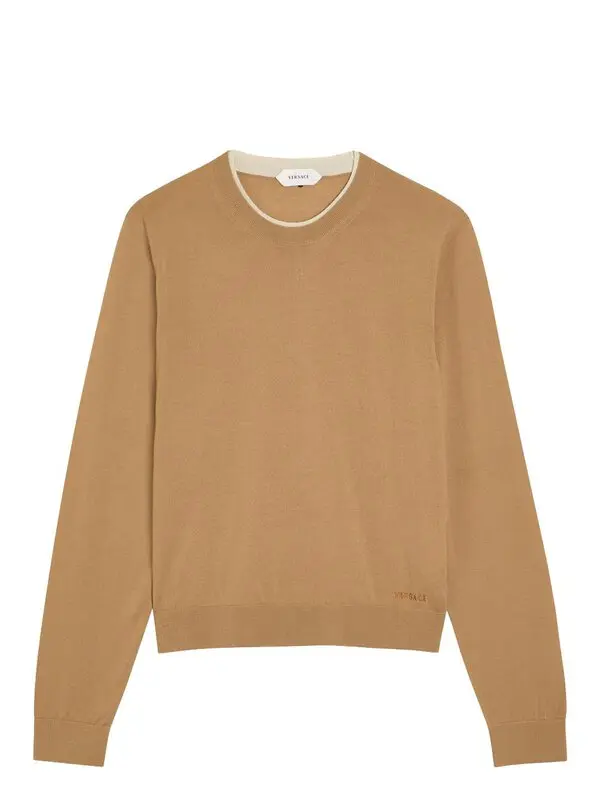 Versace Wool-blend Jumper With Layered Neck - Camel