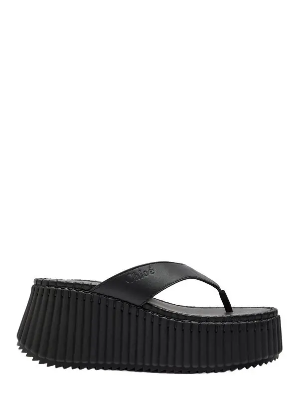 Chloé Nama 80 Leather Wedge Sandals - Black