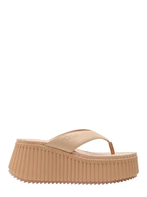 Chloé Nama 80 Leather Wedge Sandals - Cream