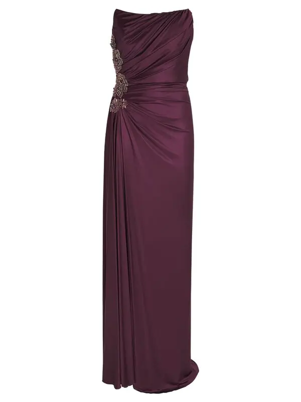 Costarellos Embellished Lorinne Gown - Burgundy