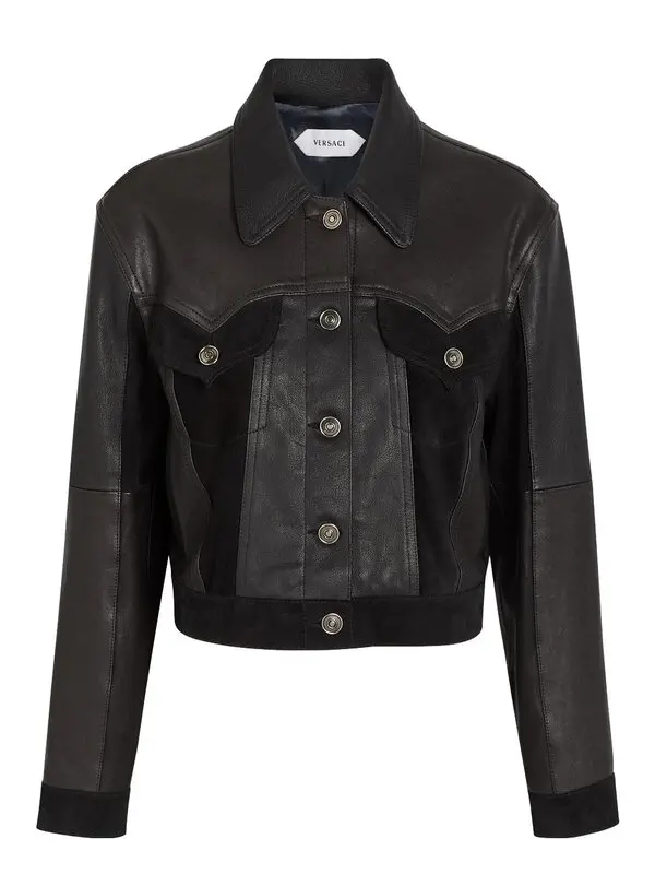 Versace Paneled Leather Jacket - Black
