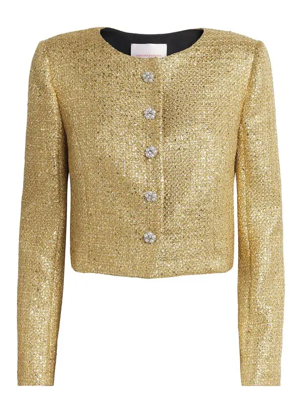 Carolina Herrera Metallic Cropped Jacket - Gold