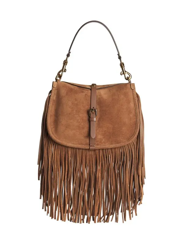 Etro Medium Suede Pony Shoulder Bag With Fringes - Brown