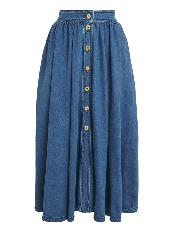 PATOU Denim Buttoned Midi Skirt - Blue