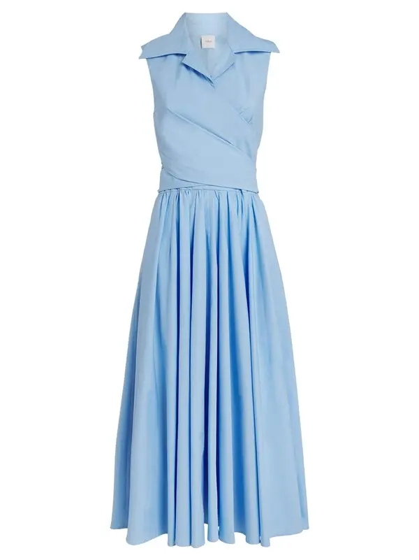 PATOU Organic Cotton Draped Sleeveless Midi Dress - Blue