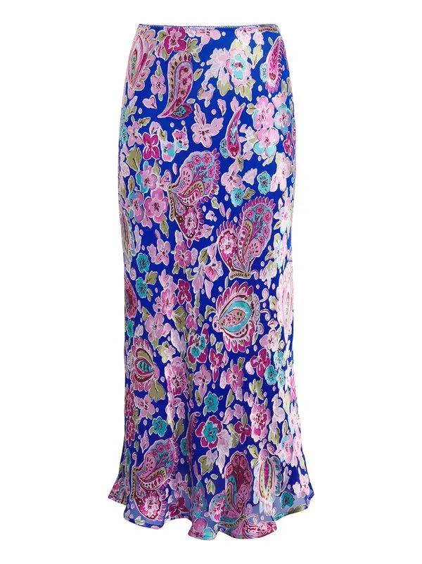 Rixo Ardith Satin-silk Blend Printed Skirt - Blue