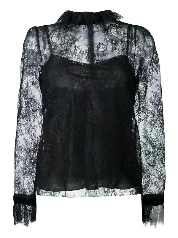 Philosophy Di Lorenzo Serafini Ruffled Neck Lace Blouse - Black