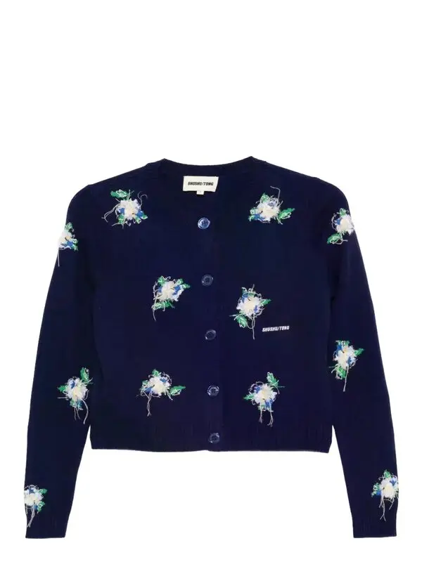 SHUSHU/TONG Floral Embroidery Cardigan - Blue