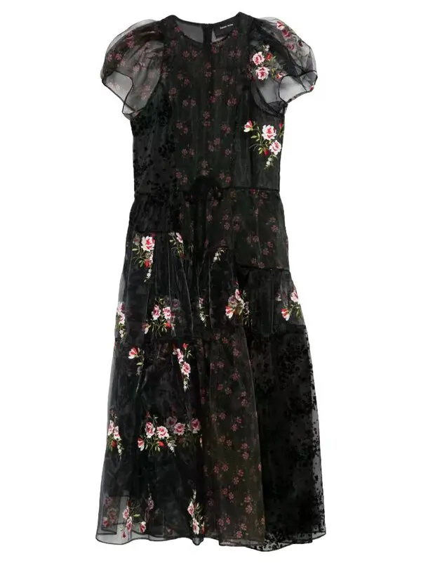 Simone Rocha Puff-sleeve Patchwork Dress - Black