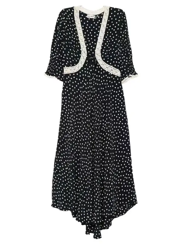 Rixo Amina Polka-dot Crochet Dress - Black