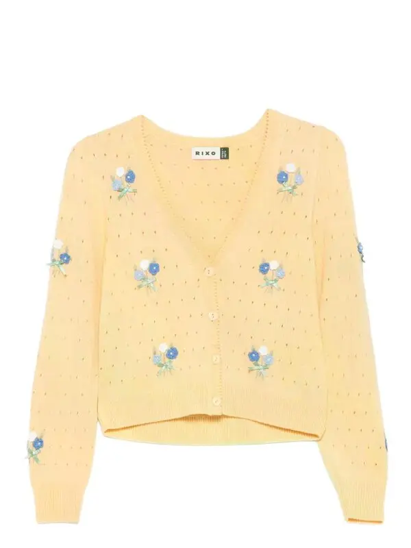 Rixo Merinda Flower-embroidered Cardigan - Yellow
