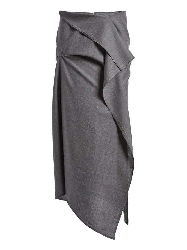 Victoria Beckham Draped Wool Midi Skirt - Grey