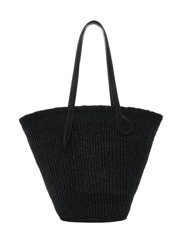 LIFFNER Straw Basket Tote With Leather Straps - Black
