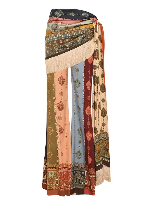 Zimmermann Valiant Fringed Silk Flared Pants - Multi