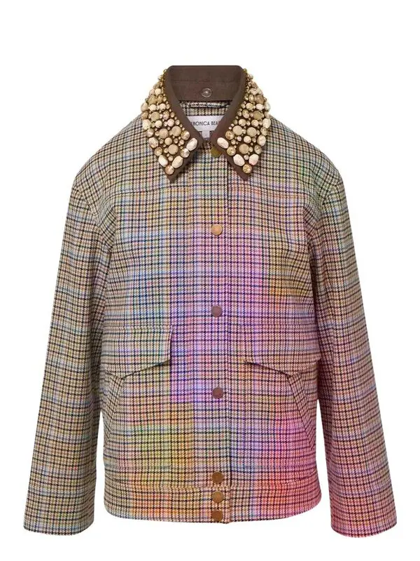 Veronica Beard Kasper Plaid Jacket With Embellished Collar - Neutrals