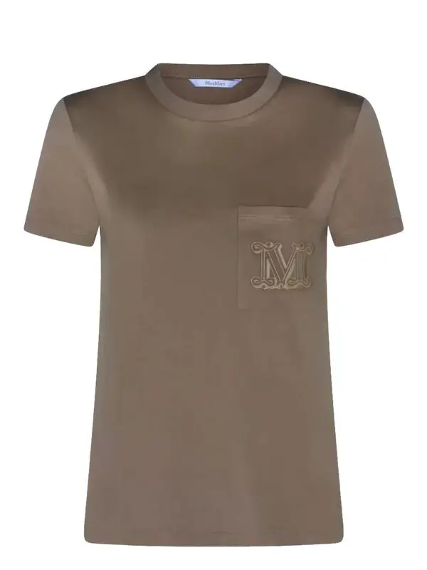 Max Mara T-shirt With Embroidered Pocket - Brown