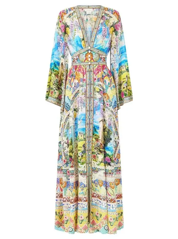 Camilla Kimono Sleeve Shirring Dress - Blue