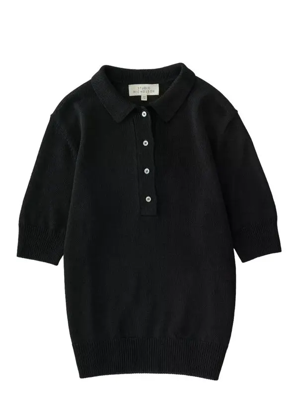 Studio Nicholson Tolsa Collar Knit Polo Top - Black