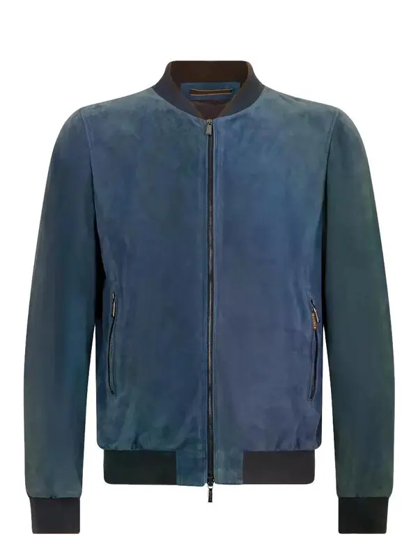 MOORER Ribbed Leather Zip Jacket - Blue