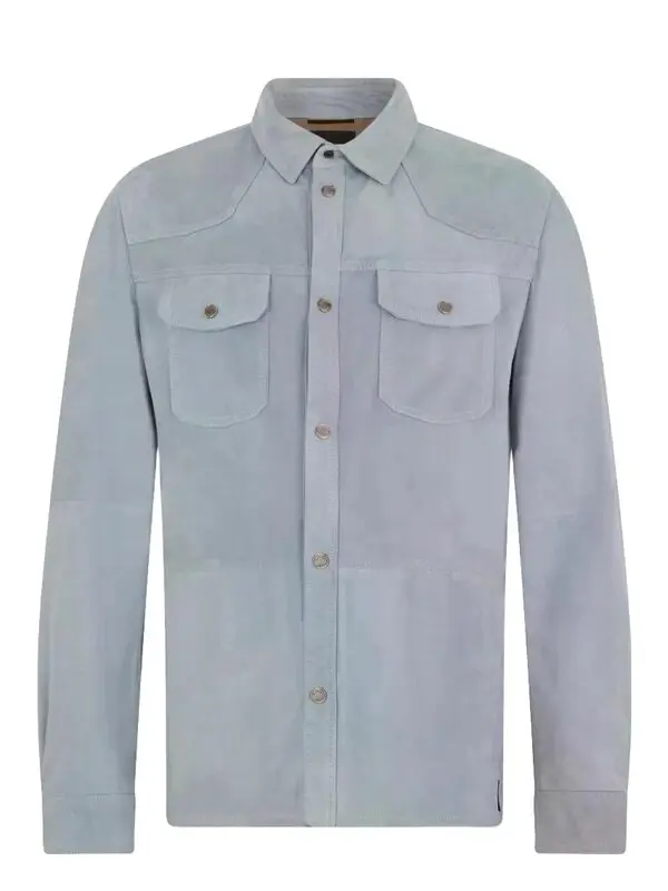 MOORER Chest Pockets Leather Shirt - Blue