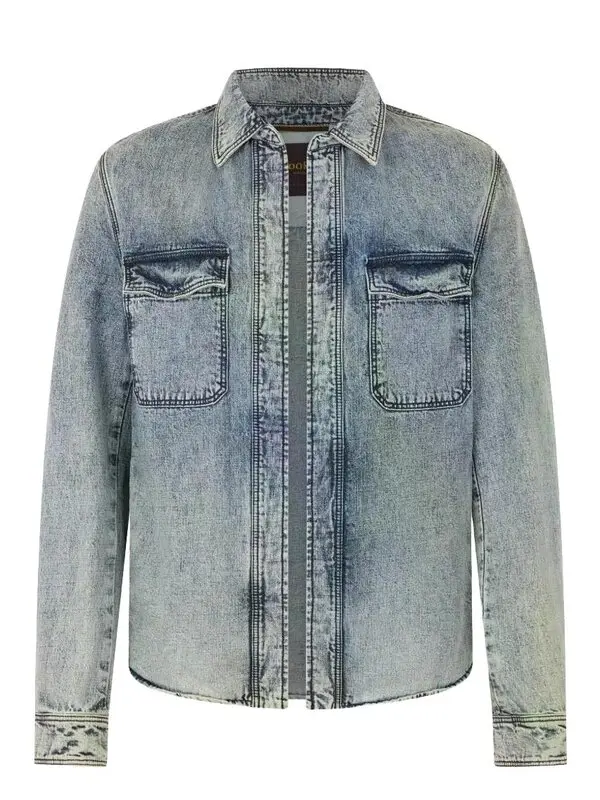 MOORER Faded Denim Trucker Jacket - Blue