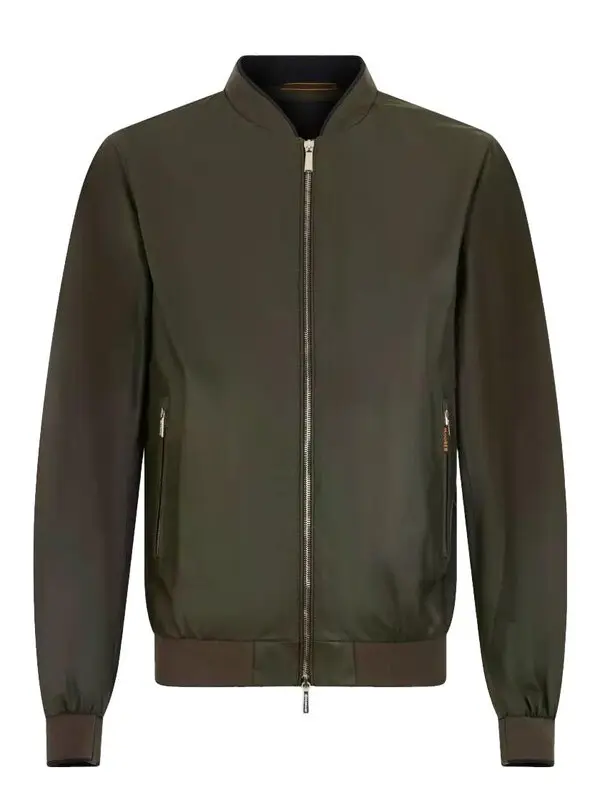 MOORER Zip-up Leather Bomber Jacket - Green