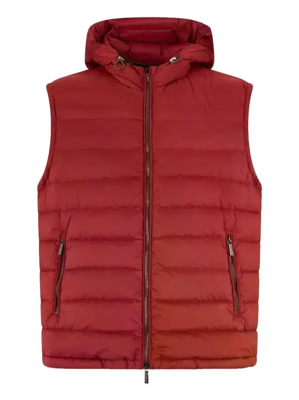 MOORER Padded Hooded Gilet - Red