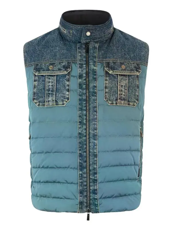 MOORER Padded Vest With Denim Inserts - Blue